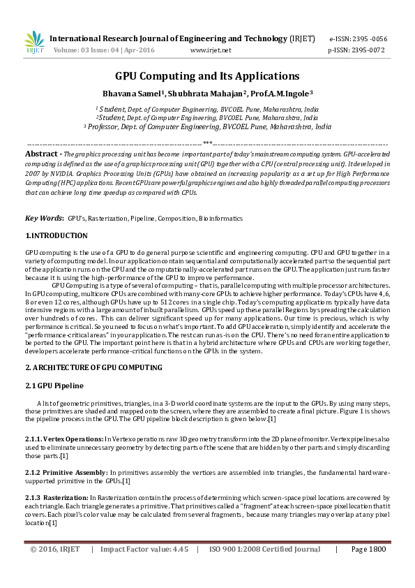 (PDF) GPU Computing and Its Applications | IRJET Journal - Academia.edu