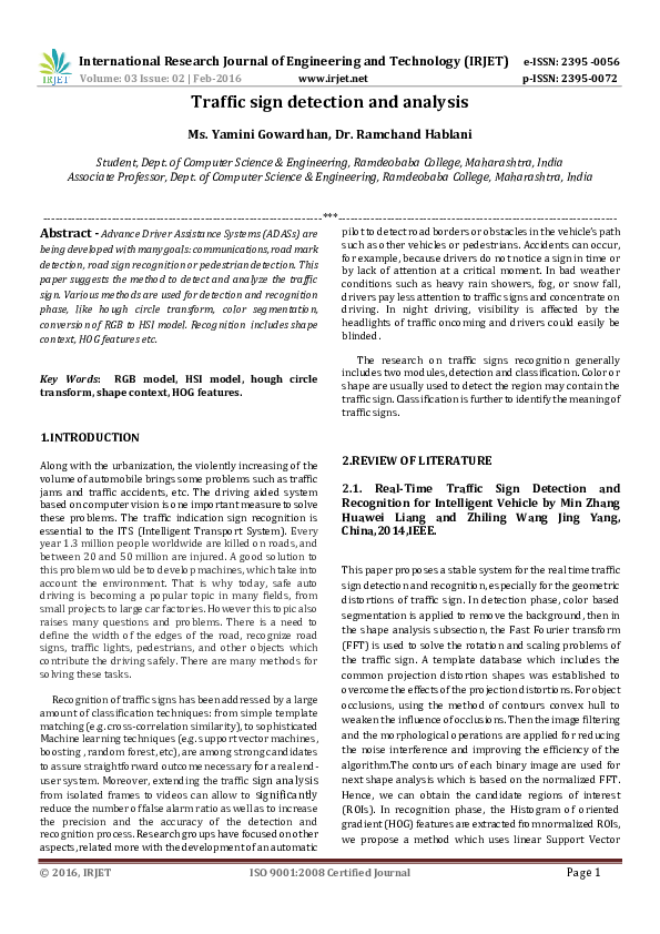(PDF) Traffic sign detection and analysis