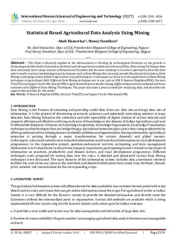 (PDF) Statistical Based Agricultural Data Analysis Using Mining