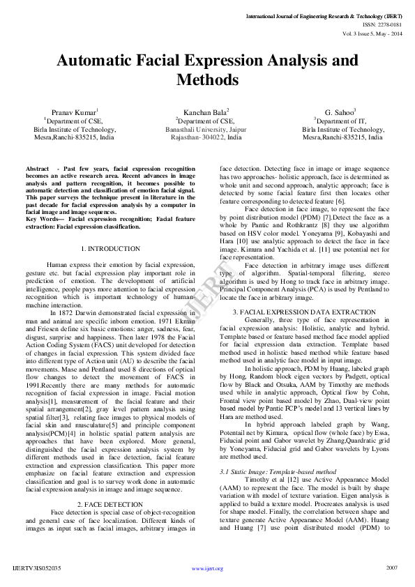(PDF) Automatic Facial Expression Analysis and Methods