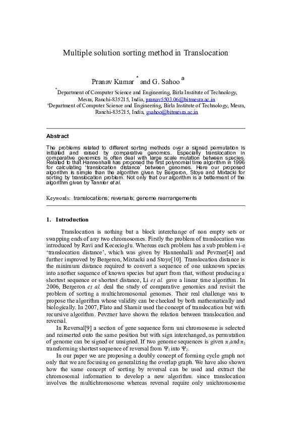 Doc Multiple Solution Sorting Method In Translocation Pranav Kumar