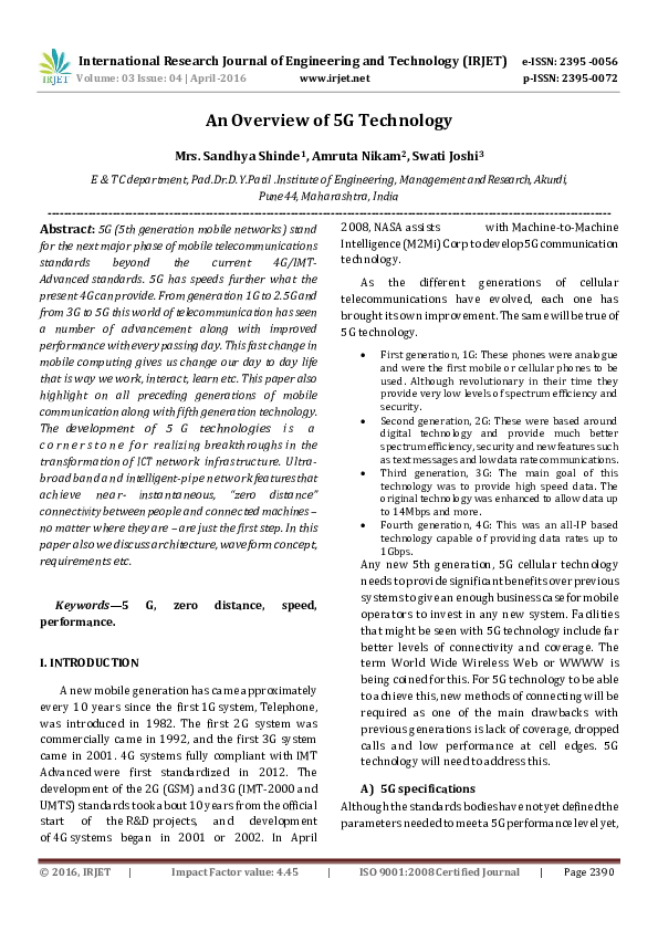 (PDF) An Overview of 5G Technology