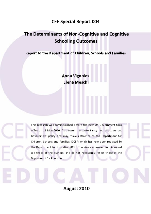 (PDF) The Determinants of Non-Cognitive and Cognitive Schooling ...