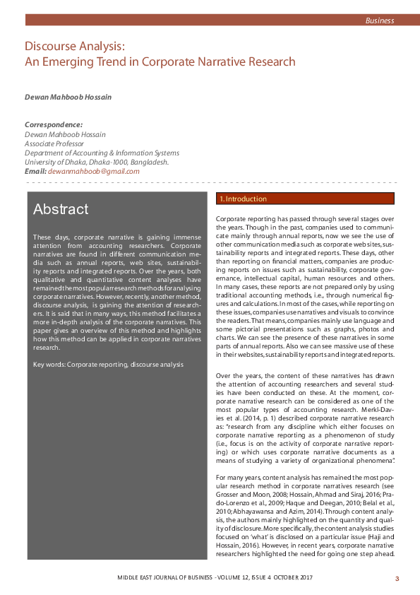 (PDF) Discourse Analysis: An Emerging Trend in Corporate Narrative Research