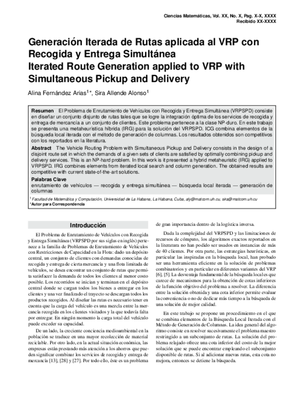 Pdf Generación Iterada De Rutas Aplicada Al Vrp Con Recogida Y Entrega Simultánea Iterated