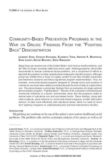 (PDF) Community-Based Prevention Programs in the War on Drugs: Findings ...