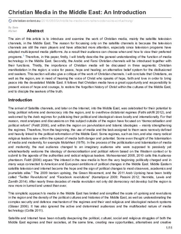 (PDF) Christian Media in the Middle East: An Introduction