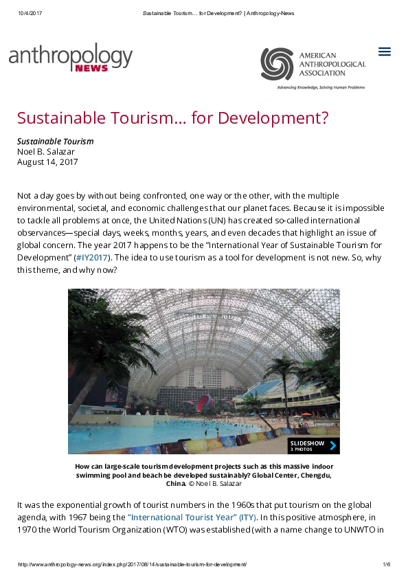 Pdf Sustainable Tourism For Development