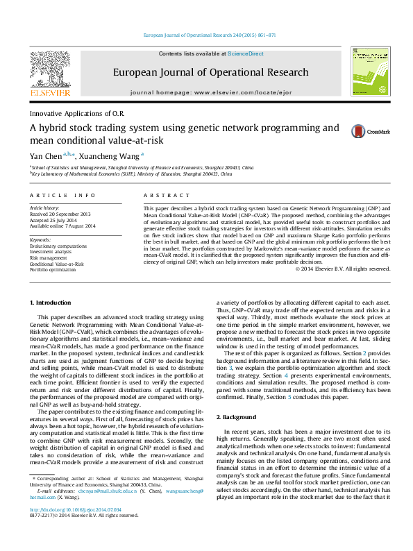 Pdf A Hybrid Stock Trading System Using Genetic Network Programming And Mean Conditional Value