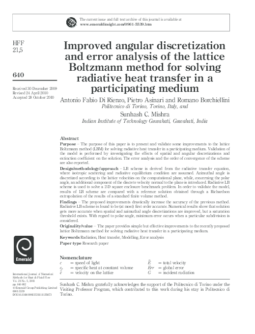 Pdf Improved Angular Discretization And Error Analysis Of The Lattice