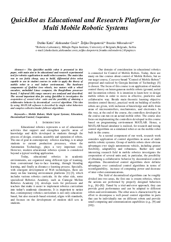 (PDF) QuickBot as Educational and Research Platform for Multi Mobile ...