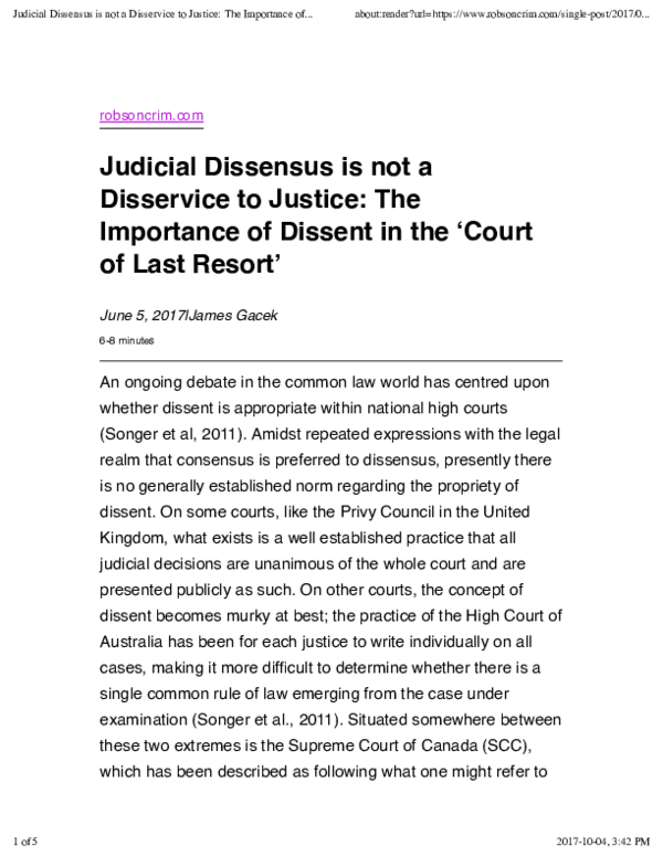 (PDF) Judicial Dissensus is not a Disservice to Justice: The Importance ...