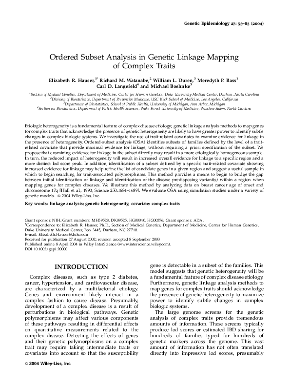 (PDF) Ordered subset analysis in genetic linkage mapping of complex traits