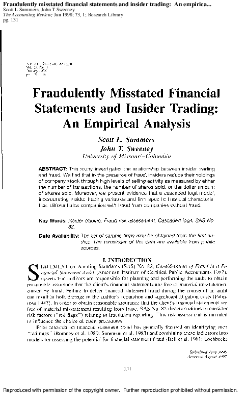 (PDF) Fraudulently Misstated Financial Statements and Insider Trading ...