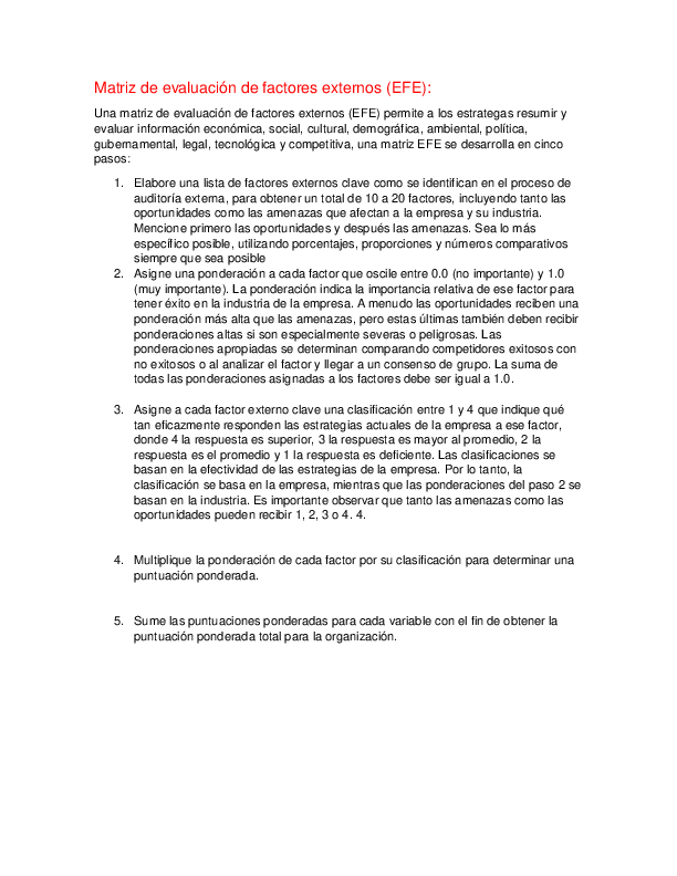 (DOC) Matriz de evaluación de factores externos (EFE