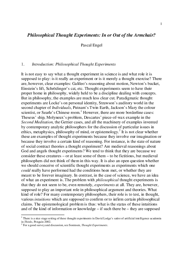 (PDF) Philosophical Thought Experiments: In or Out of the Armchair