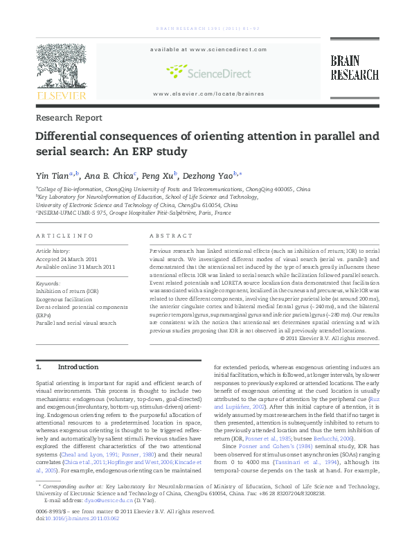 (PDF) Differential consequences of orienting attention in parallel and ...