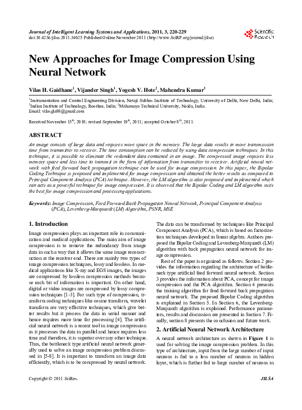 (PDF) New Approaches for Image Compression Using Neural Network