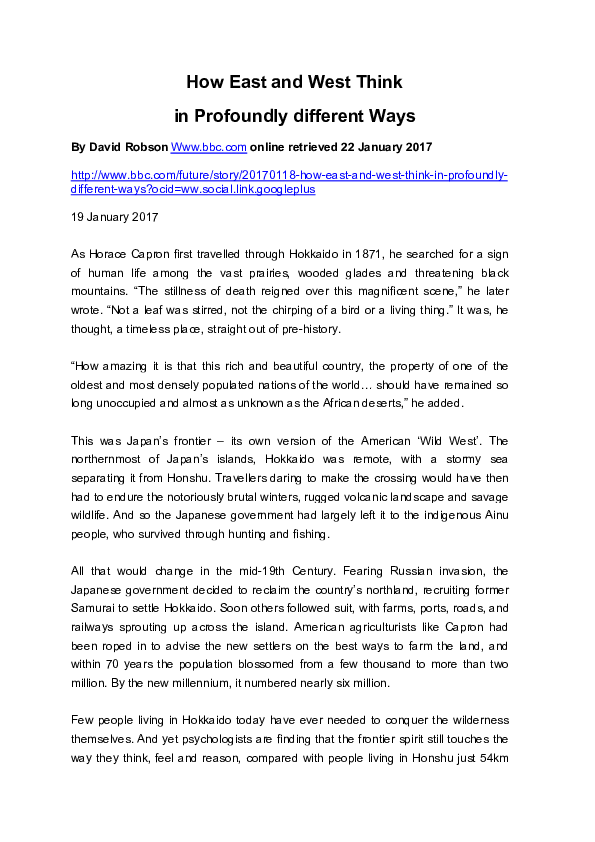 (PDF) How East and West Think in Profoundly different Ways