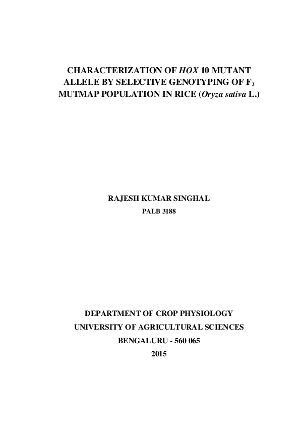 (PDF) HOX 10 Allele Analysis in Rice MUTMAP F2