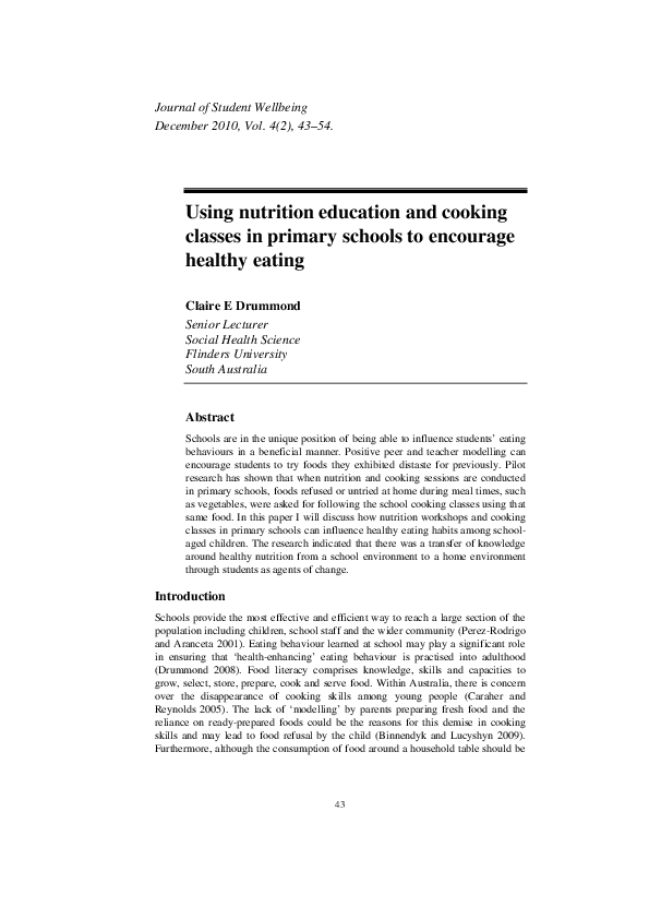 (PDF) Using nutrition education and cooking classes in primary schools ...