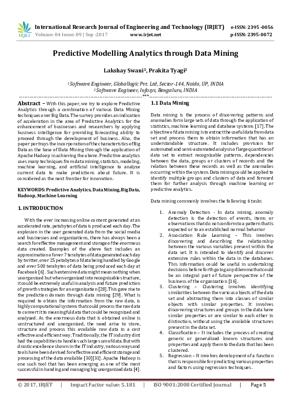 (PDF) Predictive Modelling Analytics through Data Mining