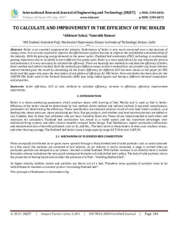 (PDF) TO CALCULATE AND IMPROVEMENT IN THE EFFICIENCY OF FBC BOILER