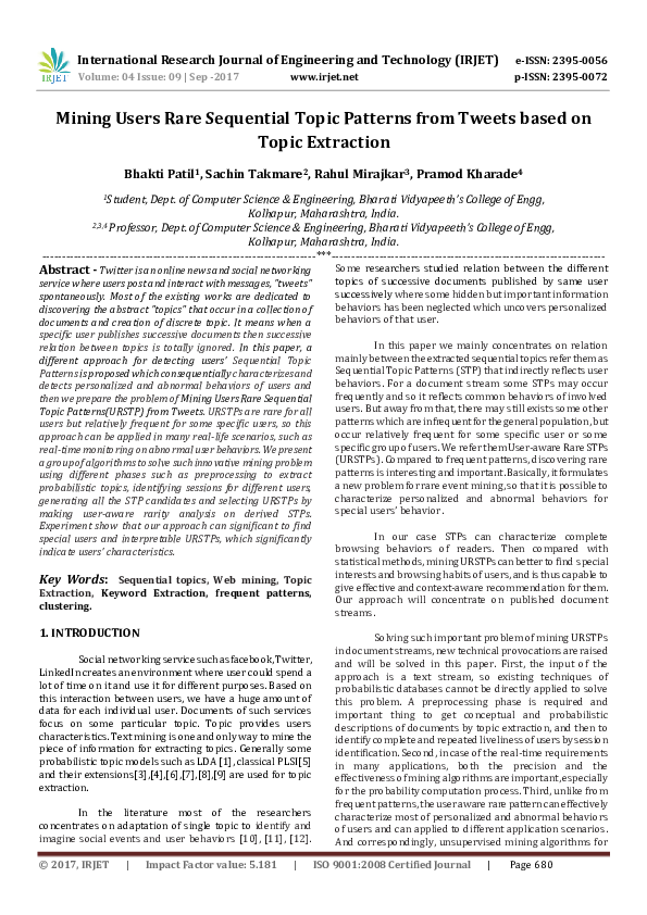 (PDF) Mining Users Rare Sequential Topic Patterns from Tweets based on Topic Extraction
