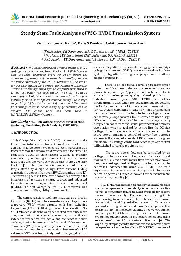 (PDF) Steady State Fault Analysis of VSC-HVDC Transmission System
