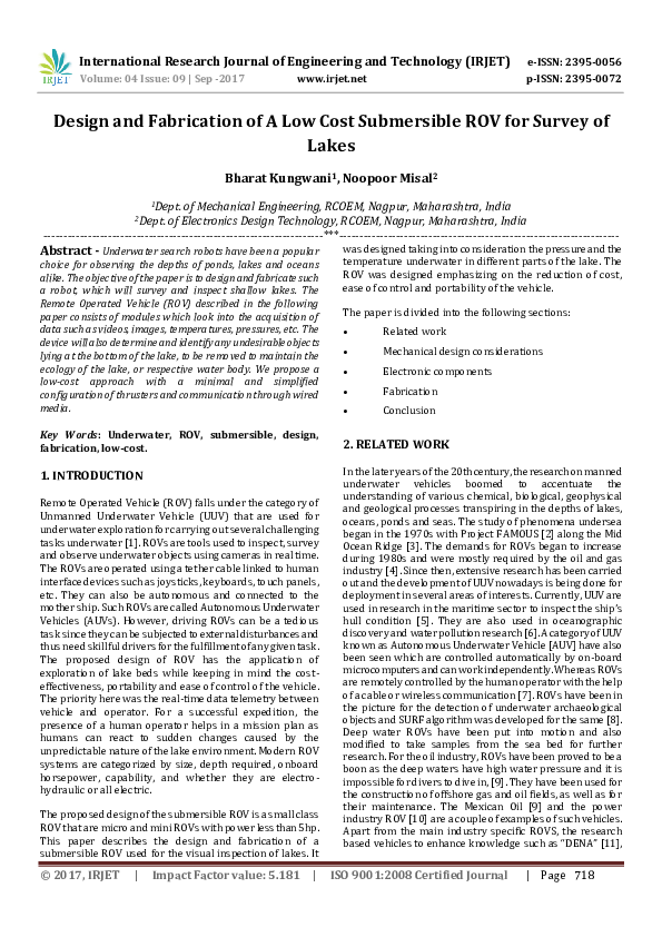 (PDF) Design and Fabrication of A Low Cost Submersible ROV for Survey ...