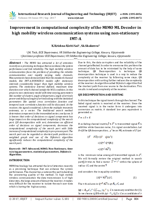 Pdf Improvement In Computational Complexity Of The Mimo Ml Decoder In High Mobility Wireless