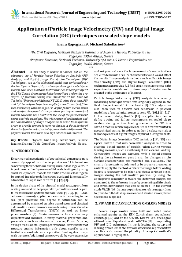 Pdf Application Of Particle Image Velocimetry Piv And Digital Image Correlation Dic