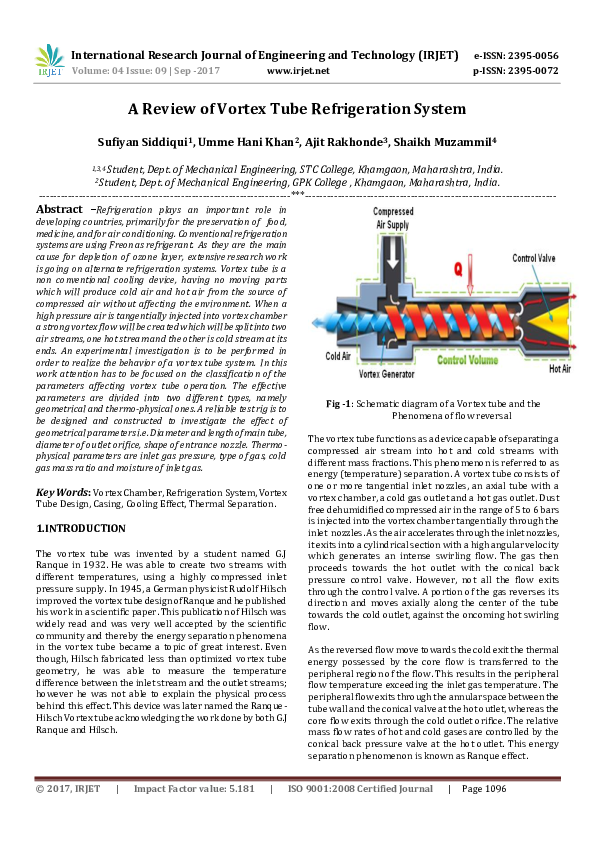 (PDF) A Review of Vortex Tube Refrigeration System | IRJET Journal ...