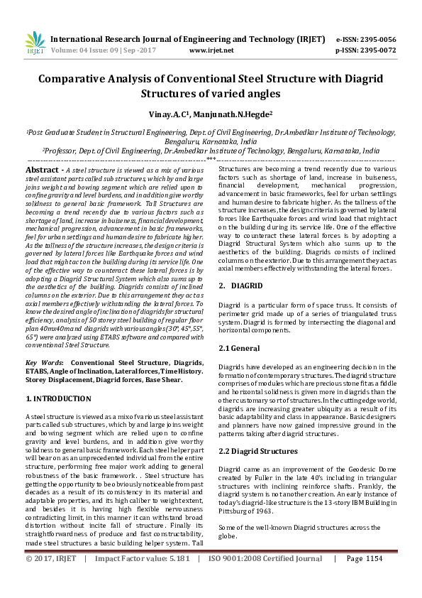 (PDF) Comparative Analysis of Conventional Steel Structure with Diagrid Structures of varied angles