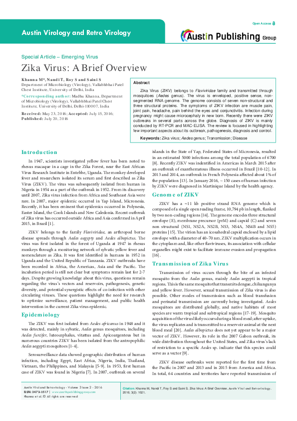 (PDF) Zika Virus: A Brief Overview