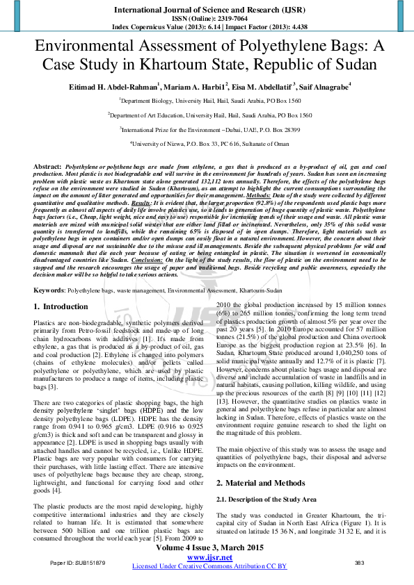 (PDF) Environmental Assessment of Polyethylene Bags: A Case Study in Khartoum State, Republic of ...