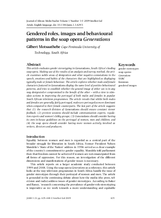 (PDF) Gendered Roles, Images and Behavioural Patterns in the Soap Opera ...