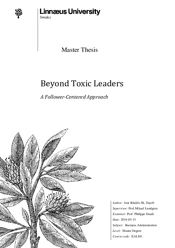 (PDF) Beyond Toxic Leaders A Follower-Centered Approach