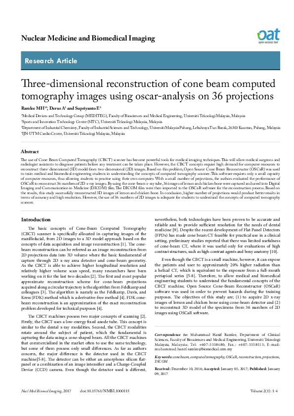 Pdf Three Dimensional Reconstruction Of Cone Beam Computed Tomography Images Using Oscar