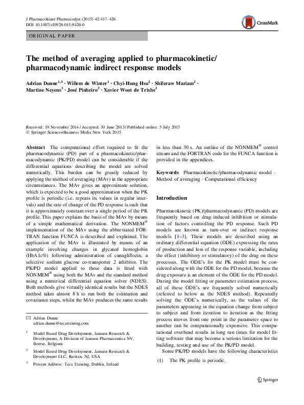 (PDF) The method of averaging applied to pharmacokinetic/ pharmacodynamic indirect response models