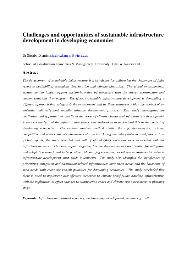 (PDF) Challenges and opportunities of sustainable infrastructure ...