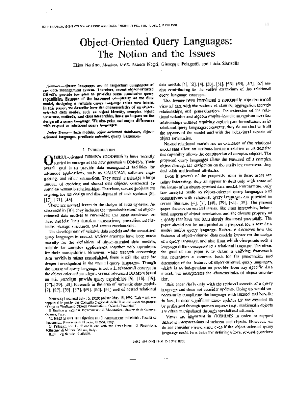 Pdf Object Oriented Query Languages The Notion And The Issues