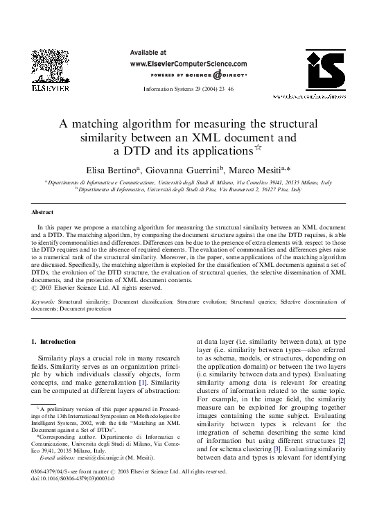 Pdf A Matching Algorithm For Measuring The Structural Similarity Between An Xml Document And A