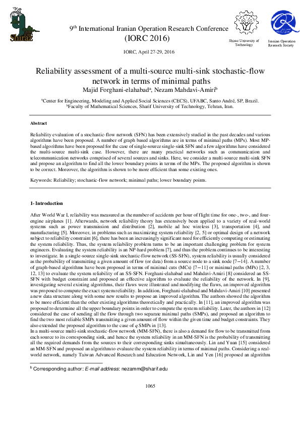 Pdf Reliability Assessment Of A Multi Source Multi Sink Stochastic