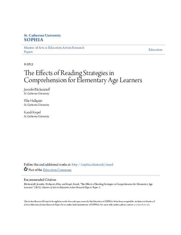 The Effects of Reading Strategies in Comprehension for Elementary Age ...