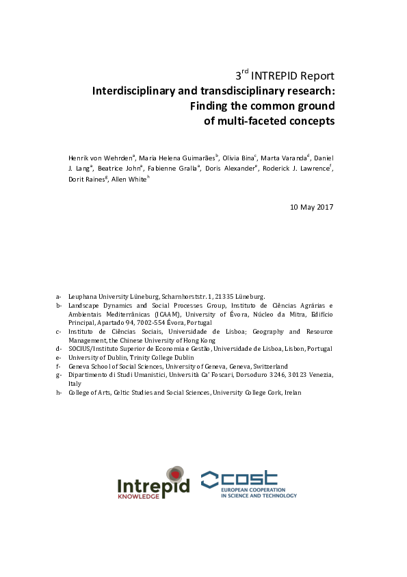 (PDF) 3 rd INTREPID Report Interdisciplinary and transdisciplinary ...