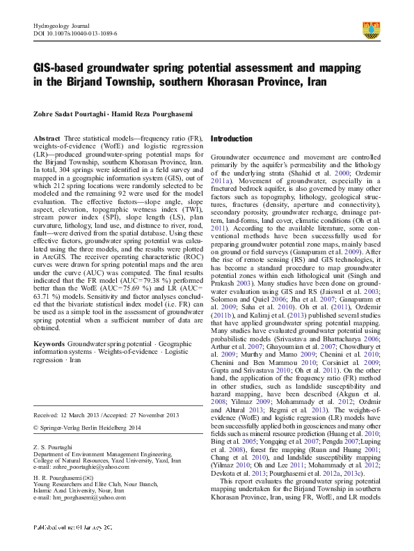 (PDF) GIS-based groundwater spring potential assessment and mapping in the Birjand Township ...