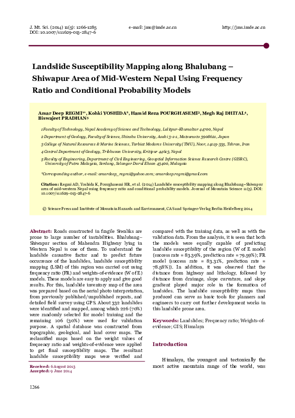 (PDF) Landslide susceptibility mapping along Bhalubang — Shiwapur area of mid-Western Nepal ...