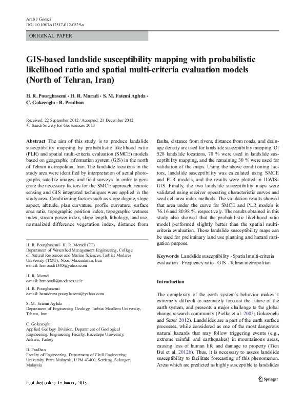 (PDF) GIS-based landslide susceptibility mapping with probabilistic likelihood ratio and spatial ...