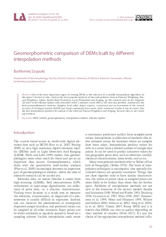 (PDF) Geomorphometric comparison of DEMs built by different interpolation methods